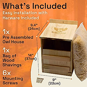 Owl House Real Wood - Easy to Hang - Prebuilt Owl Box for Outside - Houses Owls & Kestrels - Cedar Shavings & Screws Included - Owl Nesting Box - Barn Owl - Screech owl - Owl Houses for Outdoors