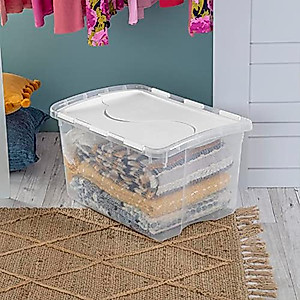 Sterilite Single 48-Quart Clear Hinged Lid Storage Tote Box Container with Attached Hinged Lids for Home Organization, (12 Pack)