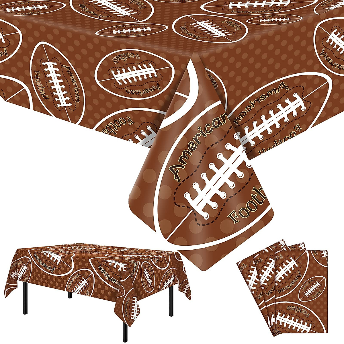 3PCS Football Tablecloths for Football Party Decorations Plastic Disposable Touchdown Football Game Day Party Table Covers for Rectangle Tables Birthday Party Superbowl Decorations, 54 x 108 Inches