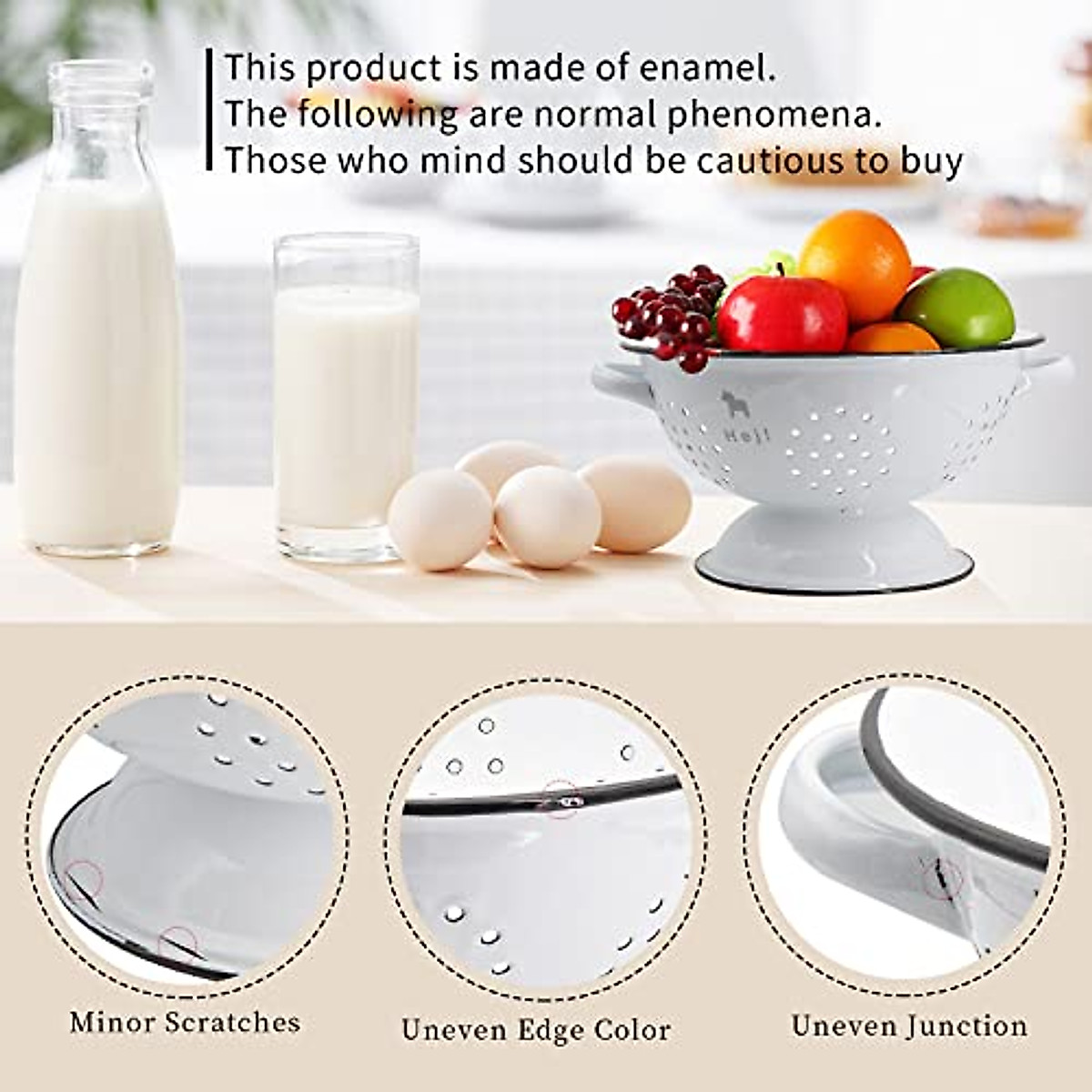 Enamel Fruit Bowl Basket for Kitchen Counters Decorative Fruit Bowl Home Table Decor, Applicable to Farmhouse Decor, Holiday Decoration (Pony)