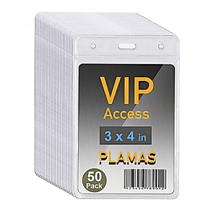WTQ 50Pcs Zipperless ID Badge Holders, Fits 3"x4" Inserts, Quick Open Easy Load Badge Sleeves, Non-sealable, Clear Vinyl Plastic Pouch for ID Card, Nametags, Tickets