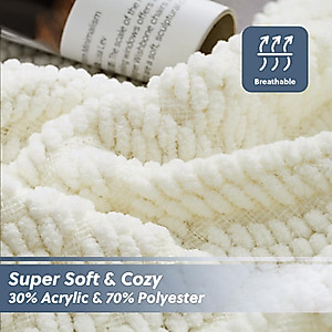 Bedsure White Throw Blankets for Couch - Textured Knit Woven Chenille Blanket - Super Soft, Warm Decorative Boho Throw with Tassels for Bed, Sofa and Living Room, Cream White, 50x60 Inches