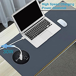 Black Tabletop Power Grommet with 2 AC Power Outlets + 1 USB-A Charger + 1 USB-C Charger and 10 FT Power Cord