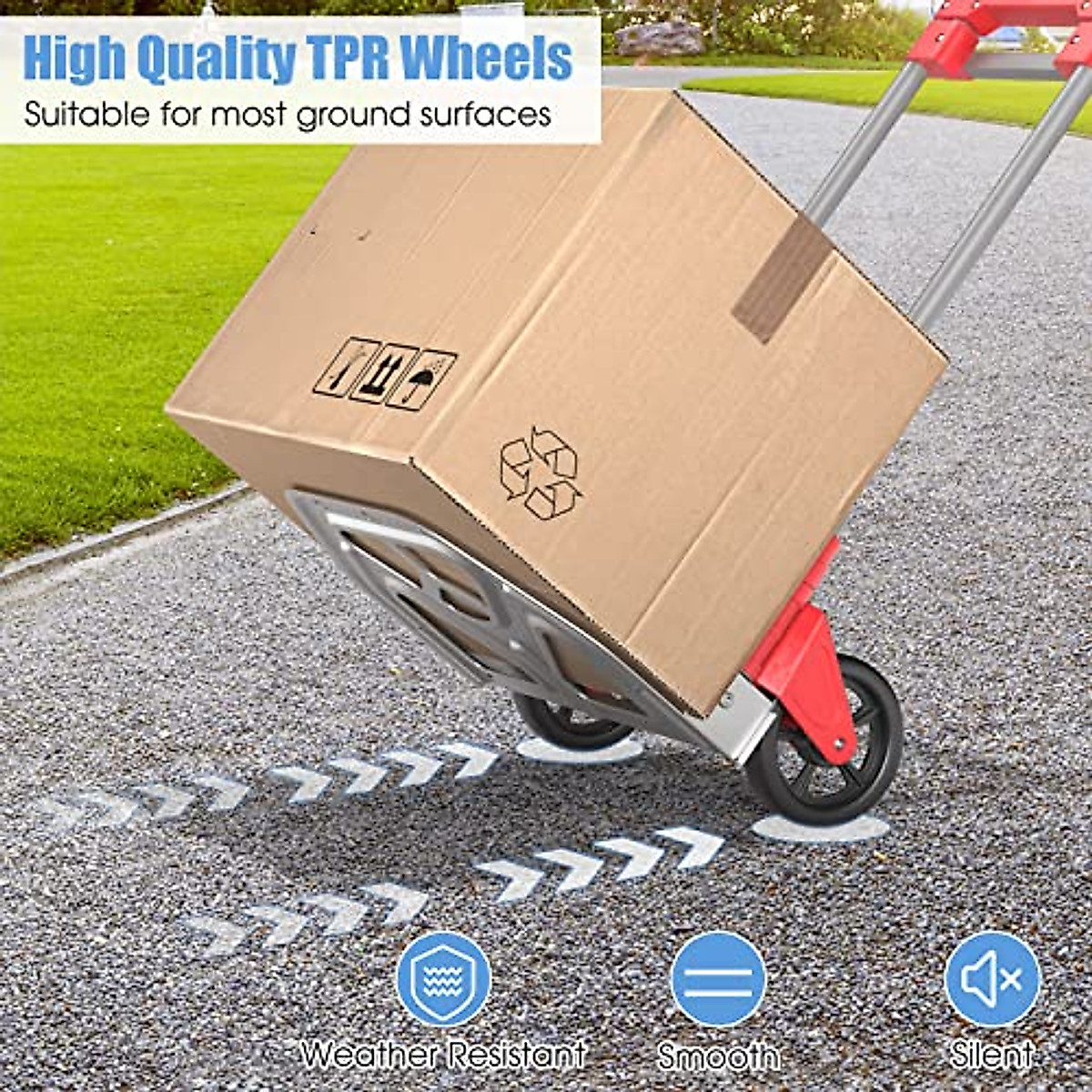 Goplus Folding Hand Truck, Lightweight Dolly Cart with Bungee Cord, Telescoping Handle, 2 Wheels, Portable Hand Cart for Office Home, Foldable Hand Truck Dolly