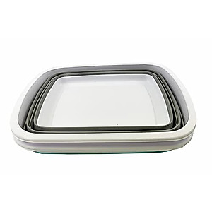 SAMMART 10L (2.6 Gallon) Set of 2 Collapsible Tub-Foldable Dish Tub-Portable Washing Basin-Space Saving Plastic Washtub (Grey + Sage Green)