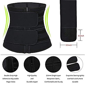 Hopgo Waist Trimmer for Women Weight Loss Waist Cincher Corset Sweat Girdle Workout tummy Slimming Belt XXL Black with Double Belt