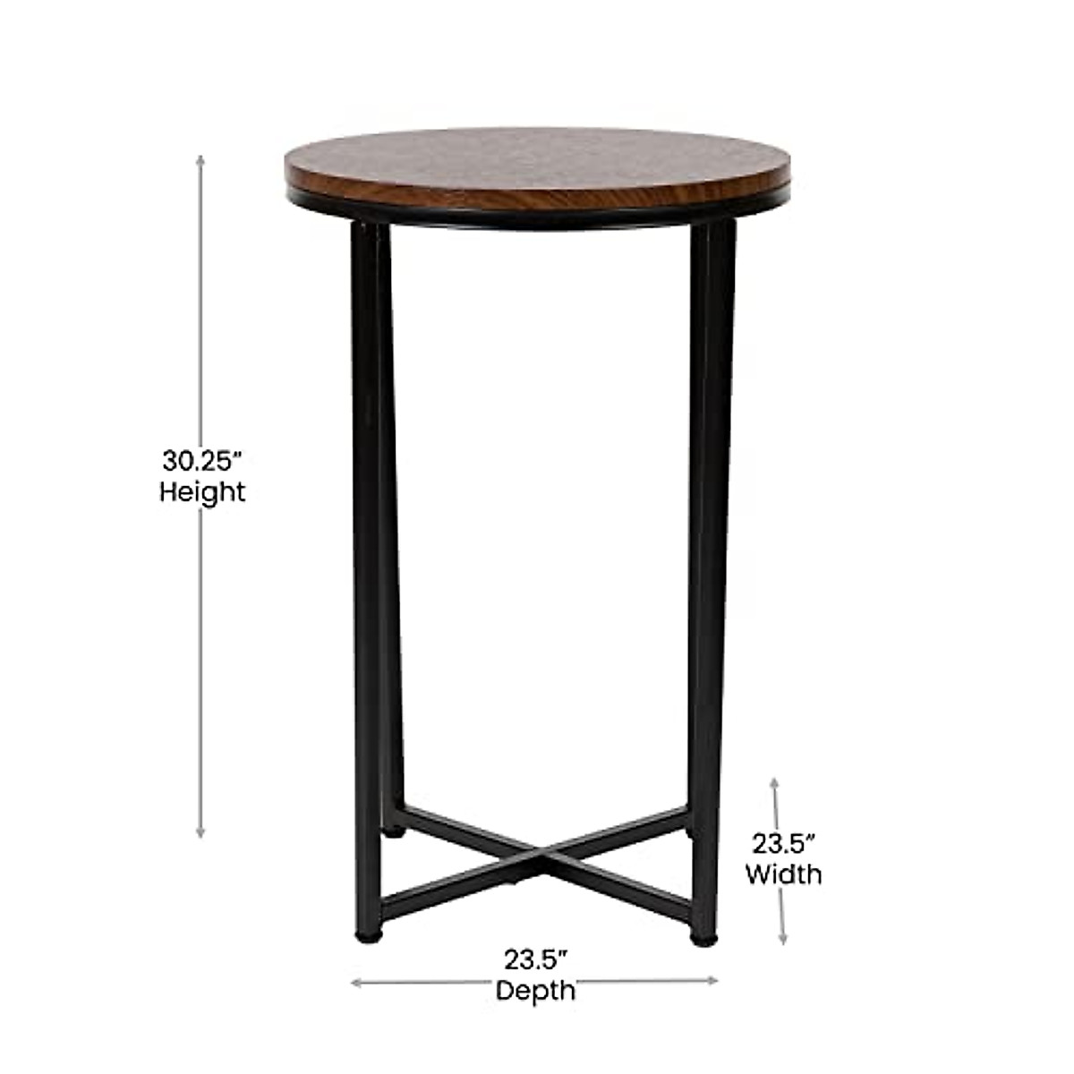 Taylor + Logan Brennan End Table - Engineered Wood Walnut Side Table with Matte Black Cross Brace Frame - 15.75" Round Side Table