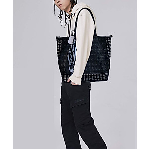 Womens Skull Print Hobo Tote Leather Shoulder Bag Punk Handbag and purses 2 sets (Big-Black-2-piece set)