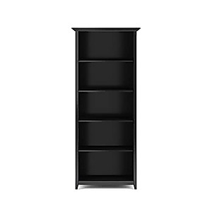 SIMPLIHOME Amherst SOLID WOOD 70 inch x 30 inch Transitional 5 Shelf Bookcase in Black with 5 Shelves, for the Living Room, Study and Office