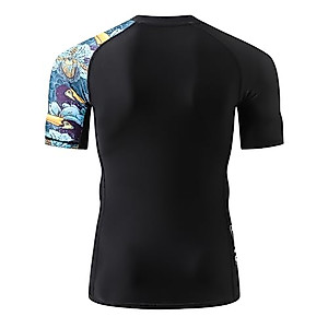 HUGE SPORTS Men's Splice UV Sun Protection UPF 50+ Skins Rash Guard Short Sleeves(HeyToucan, L)
