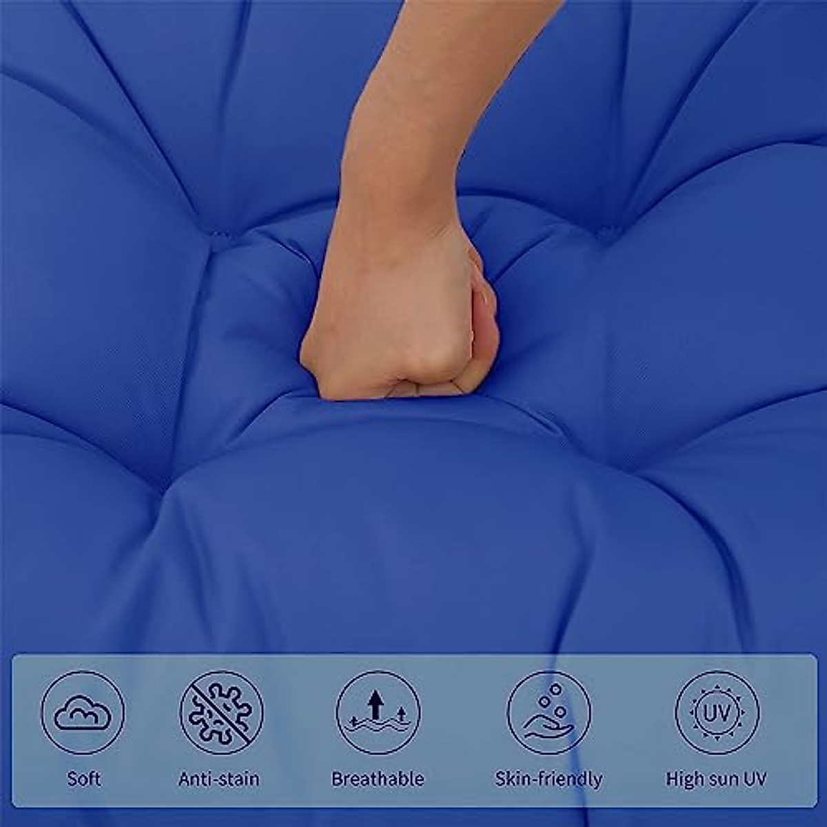 EAIMi Outdoor Chair Cushions - Waterproof Tufted Seat Cushions for Patio Furniture Set of 2 - U Shaped Memory Foam Overstuffed Patio Cushions for Wicker Chair with Round Corner 19"x19"x5", Navy