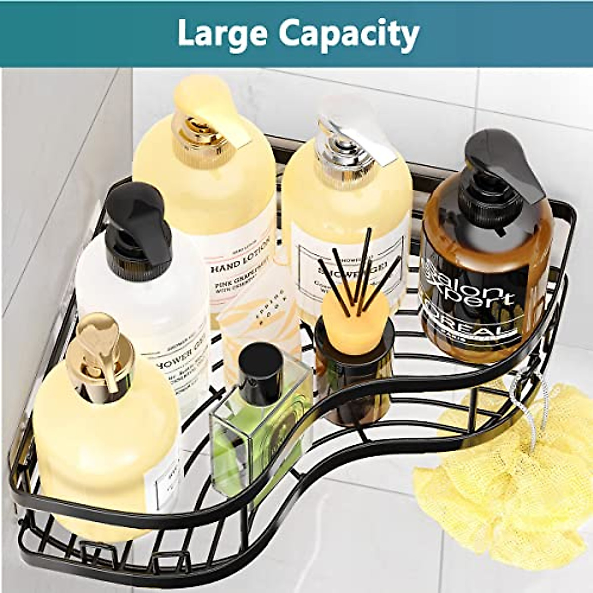 MXMAMK Corner Shower Caddy, 5-Pack Shower Organizer Corner Shower Shelf For Inside [Never Drop] Rustproof Adhesive Shower Caddy Corner Bathroom Shelves (Black)