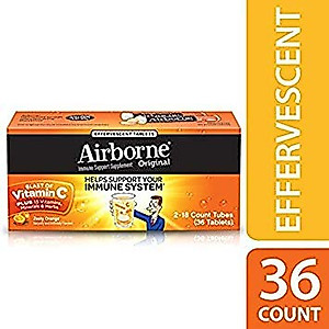 Airborne Zesty Orange Effervescent Tablets Vitamin C 1000mg x 36 Counts (2 Pack)