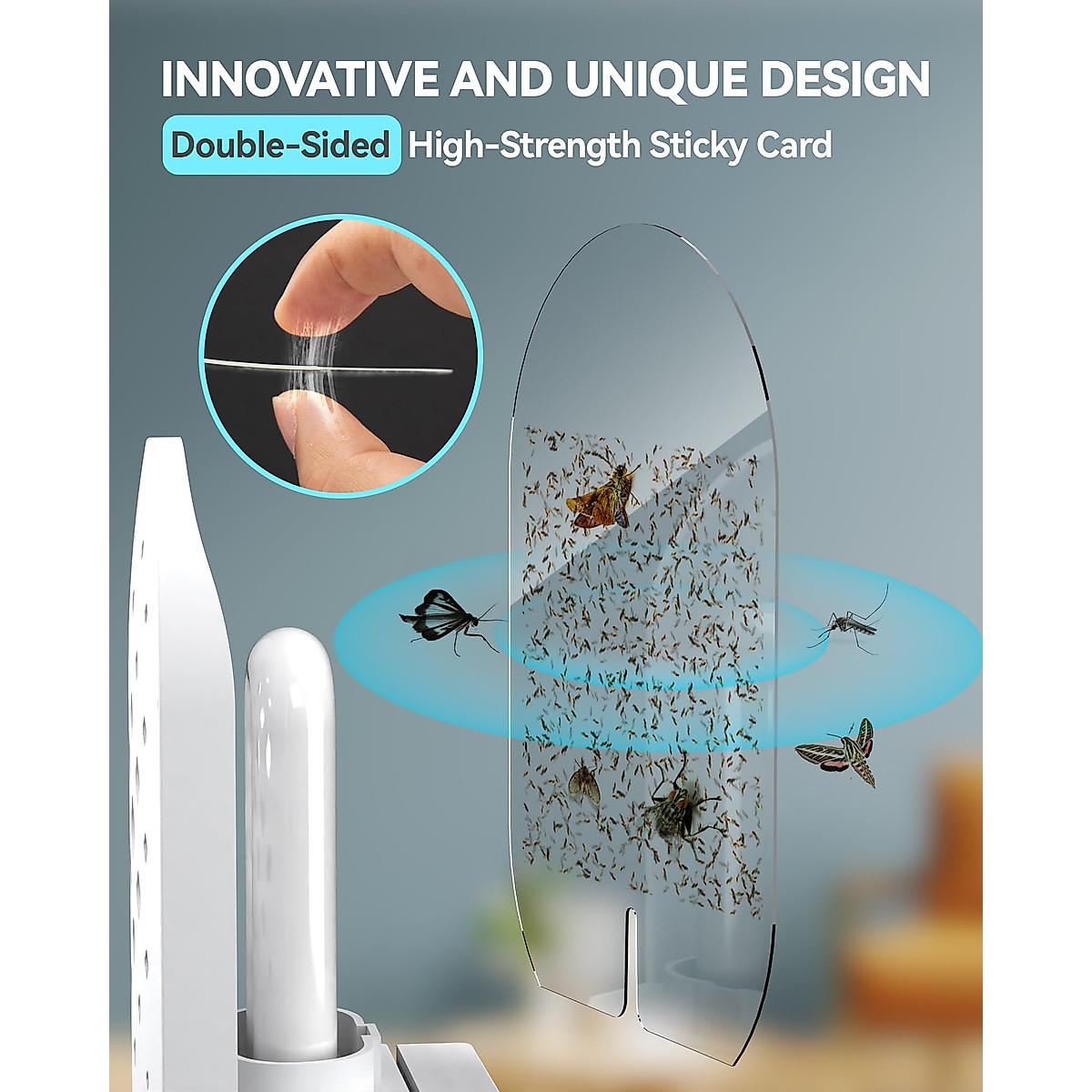 Double-Sided Glue Card Fly Trap Indoor with Plug-in UV Light, Noiseless Fruit Fly Traps for Indoors, Gnat Traps for House Indoor Pest Control, Sticky Mosquito Trap Flying Insect Trap Killer Catcher