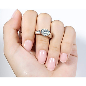 WOAINI Moissanite Rings, 2 Carat Round Cut Moissanite Platinum Plated Sterling Silver Engagement Wedding Ring for Women, Promise Ring for Her, Mother Day