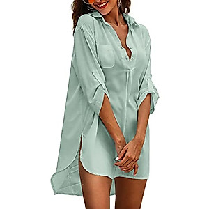 Ekouaer Beach Shirt Coverup Plus Women's Beachwear Cover Ups Bikini Bathing Suit Beach Dress Light Green