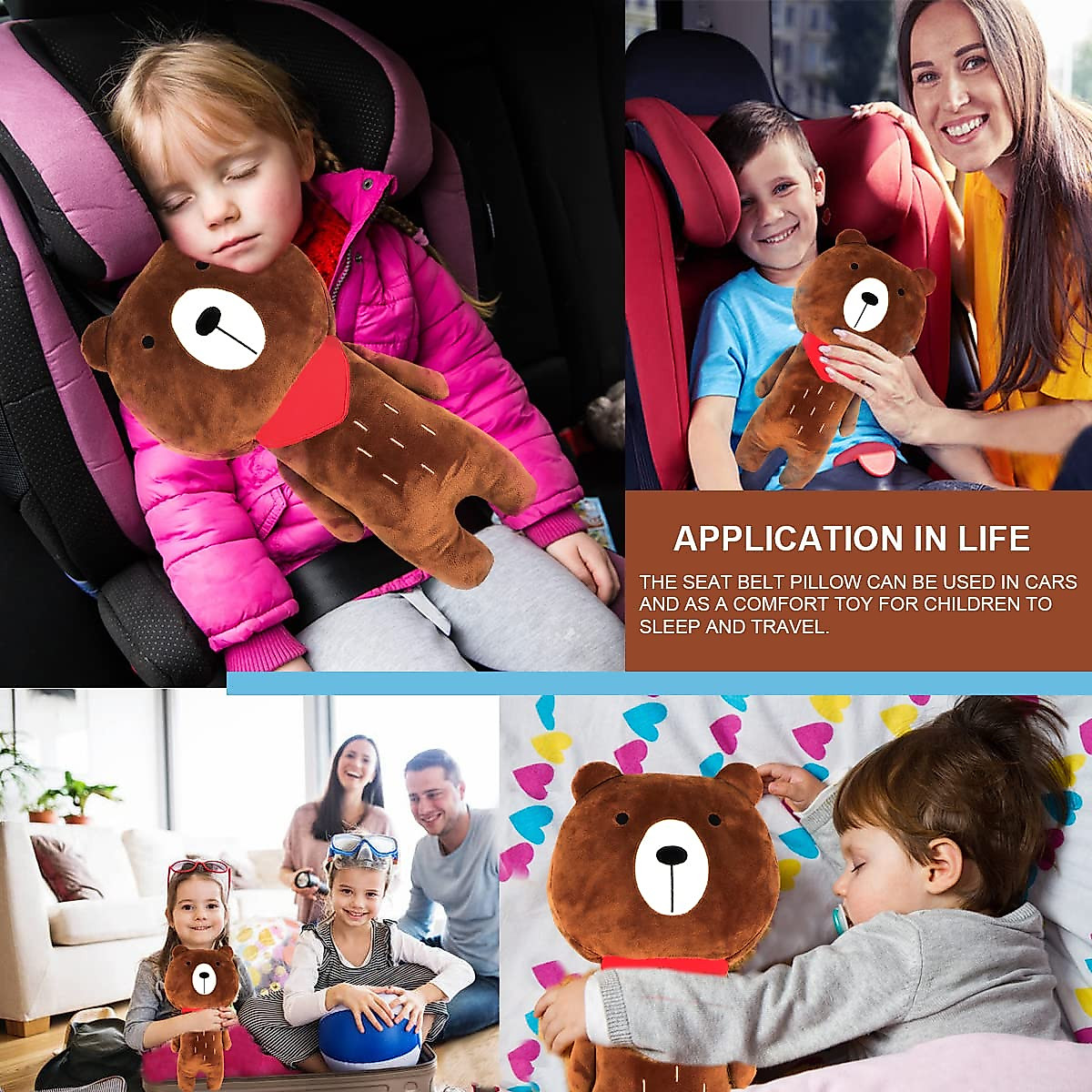Seat Belt Pillow for Kids，Teddy The Bear Seat Belt Cover Vehicle Protect Shoulder Pads Seat Strap Pillows Kids Seat Belt Cushion for Kids of All Ages All Cars Seat Belts
