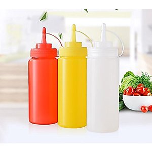3PCS 12oz/360ML Empty Refillable Squeeze Sauce Condiment Bottles Food Grade Mustard Storage Container Jar Pot with Twist on Cap Lids for Ketchup Mayo Vinegar Cream Honey Salad Dressing(Color Random)