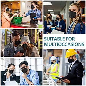 ChiSip KN95 Face Mask 100Pcs, 5 Layer Design Cup Dust Safety Masks, Breathable Protection Masks Against PM2.5 Dust for Adult, Men, Women, Black & White