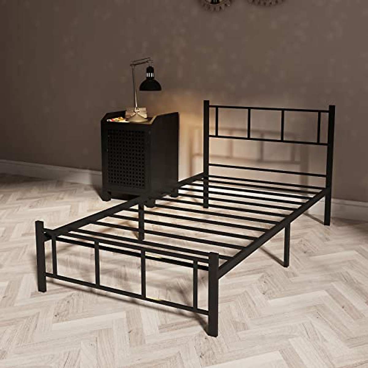 Twin Bed Frame with Headboard Metal Platform Bed 11inch Mattress Foundation with Storage No Box Spring Needed Easy Assembly,Black
