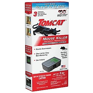 Tomcat Mouse Killer Disposable Station for Indoor Use - Child Resistant, 3 Stations with 1 Bait Each