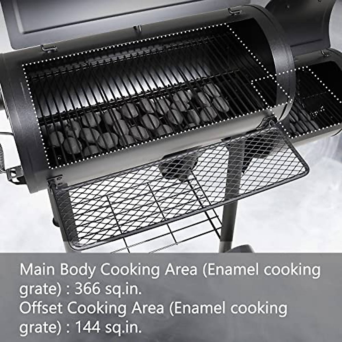 MFSTUDIO Heavy Duty Outdoor Smoker, Portable BBQ Charcoal Grill with Offset Smoker, 512 Sq.In. Cooking Area for Camping and Picnic, Black