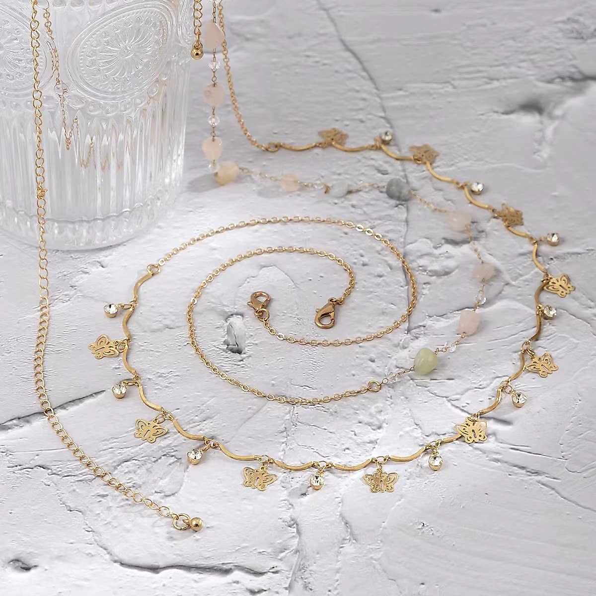 Butterfly Waist Chain with Crystals Gold Sexy belly chains Rhinestone Adjustable beach bikini Body Chain for Women Girls Stomach Jewelry Chain Summer , Rave Jewelry Gift