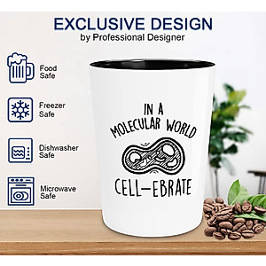 Flairy Land Biologist Shot Glass 1.5oz - In the molecular world we cell-ebrate - Scientist Naturalist Zoologist Ecologist Geneticist Organism Cells Botanist Microbiology