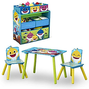 PZCXBFH Baby Shark Playroom Solutions Set of 4 - Set Includes Table and 2 Chairs and 6 Boxes of Toy Storage