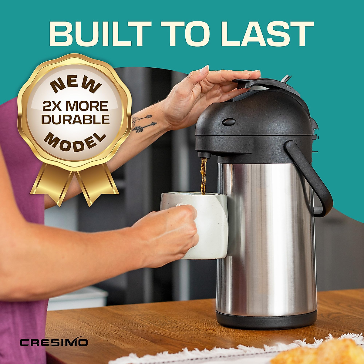 Thermal Coffee Carafe 74oz - 12 Hours Hot Insulated Drink Dispenser, Airpot Coffee Carafe, Hot Water Dispenser Countertop, Thermal Coffee Pot - Stainless Steel Coffee Carafes for Keeping Hot, Air-Pot