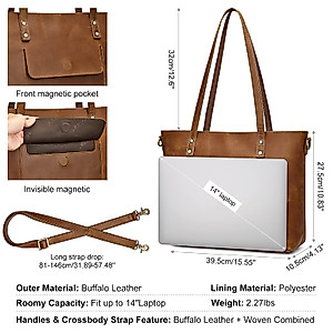 S-ZONE Women Genuine Leather Tote Bag Shoulder Handbag Vintage Crossbody Purse with Clutch Bag