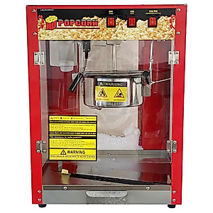 110V US Commercial Popcorn Machine, 8oz Popcorn Maker with Stainless-Steel Kettle,1400 W Countertop Popcorn Maker ，Movie Theater Popper with 3-Switch Control Steel Frame Acrylic Doors, Red