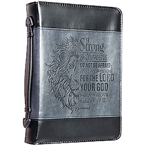 Custom Bible Cover for Men Two-Tone Joshua 1:9 Faux Leather Christian Gift for Father, Brother, Son, Grandpa, Grandson Laser Engraved Imprinting Your Text Name (Medium)