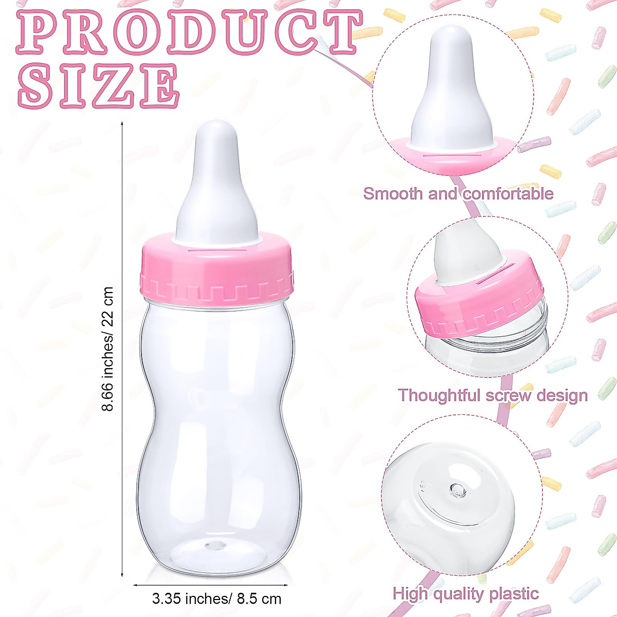 Qilery 122 Pcs Baby Shower Games Guess How Many Sprinkles Included Standing Sign 100 Guessing Cards 20 Pencils 1 Baby Bottle for Baby Shower Gender Reveal Party Favor No Sprinkles(Pink)