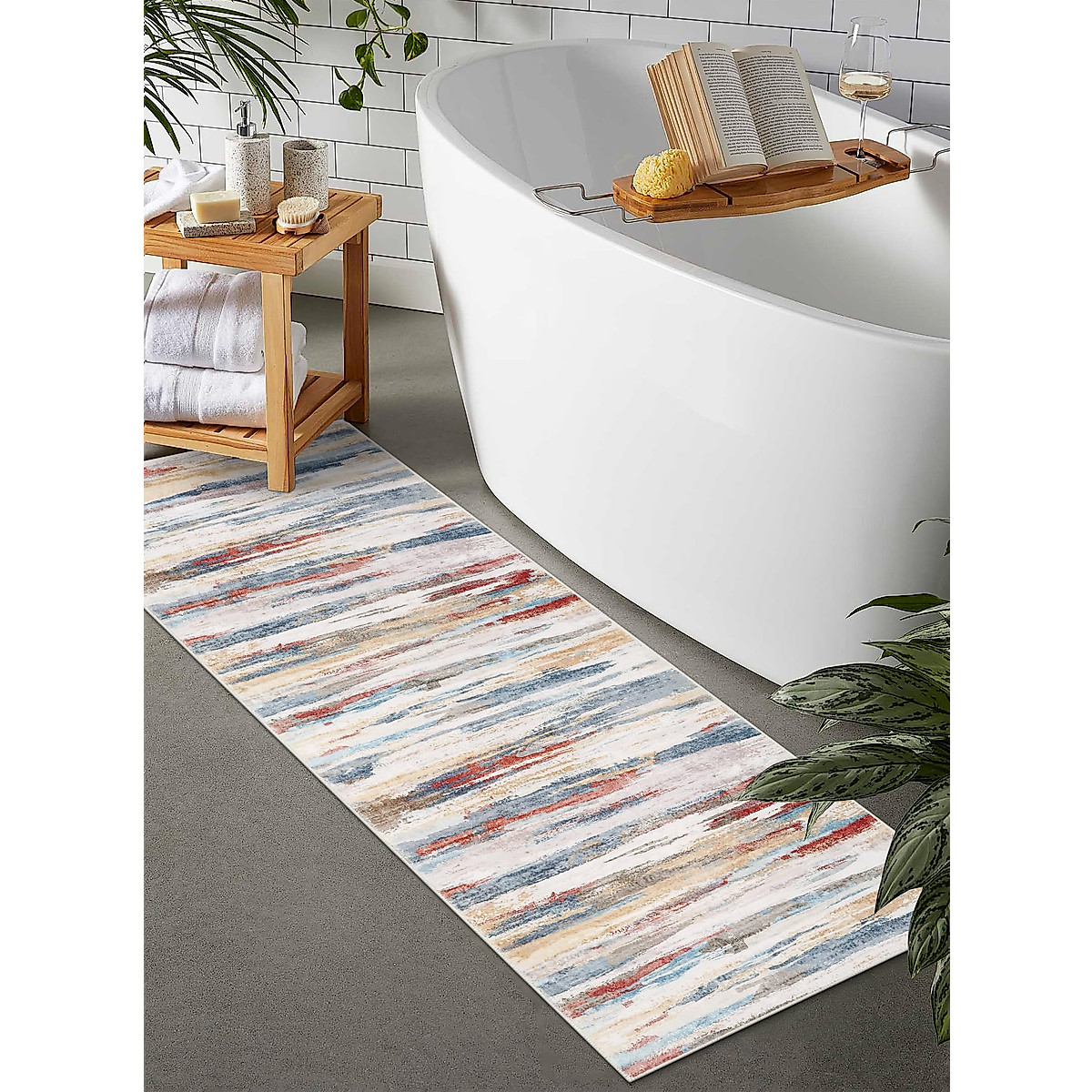 Collive Washable Runner Rug 2x6 - Colorful Striped Bathroom Runner Rugs Non Slip Runners for Hallway Modern Abstract Bedroom Runner Rug Floor Carpet for Kitchen Laundry Entryway