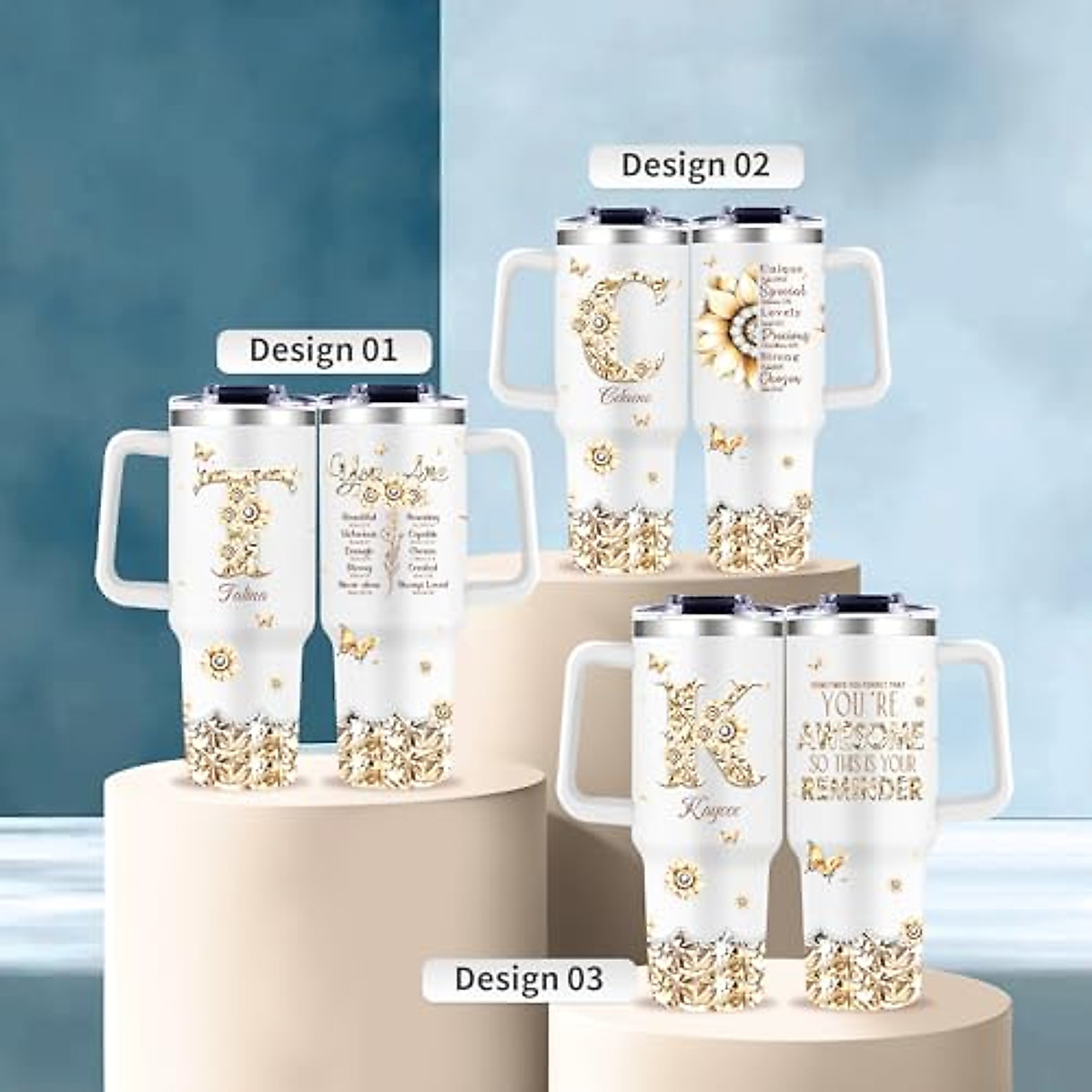 Personalized Sunflower Birthday Gifts for Women, Monogrammed 40oz Customized Tumblers Gifts with Initial Name for Grandma Mom Aunt Sister on Mothers Day, Custom Name Cups Gift for Her Female,07