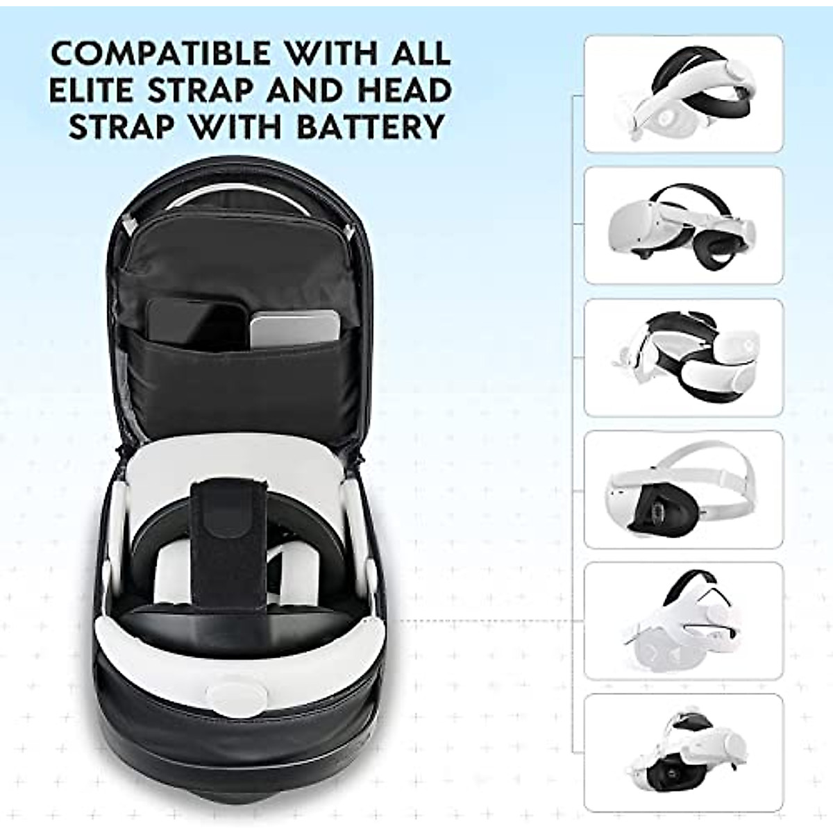 SARLAR Fashion Hard Travel Case for Oculus Meta Quest 2/Meta Quest Pro, Expandable Capacity Compatible with Kiwi Design/BOBOVR All Elite Strap and Accessories, Crossbody Sling Backpack