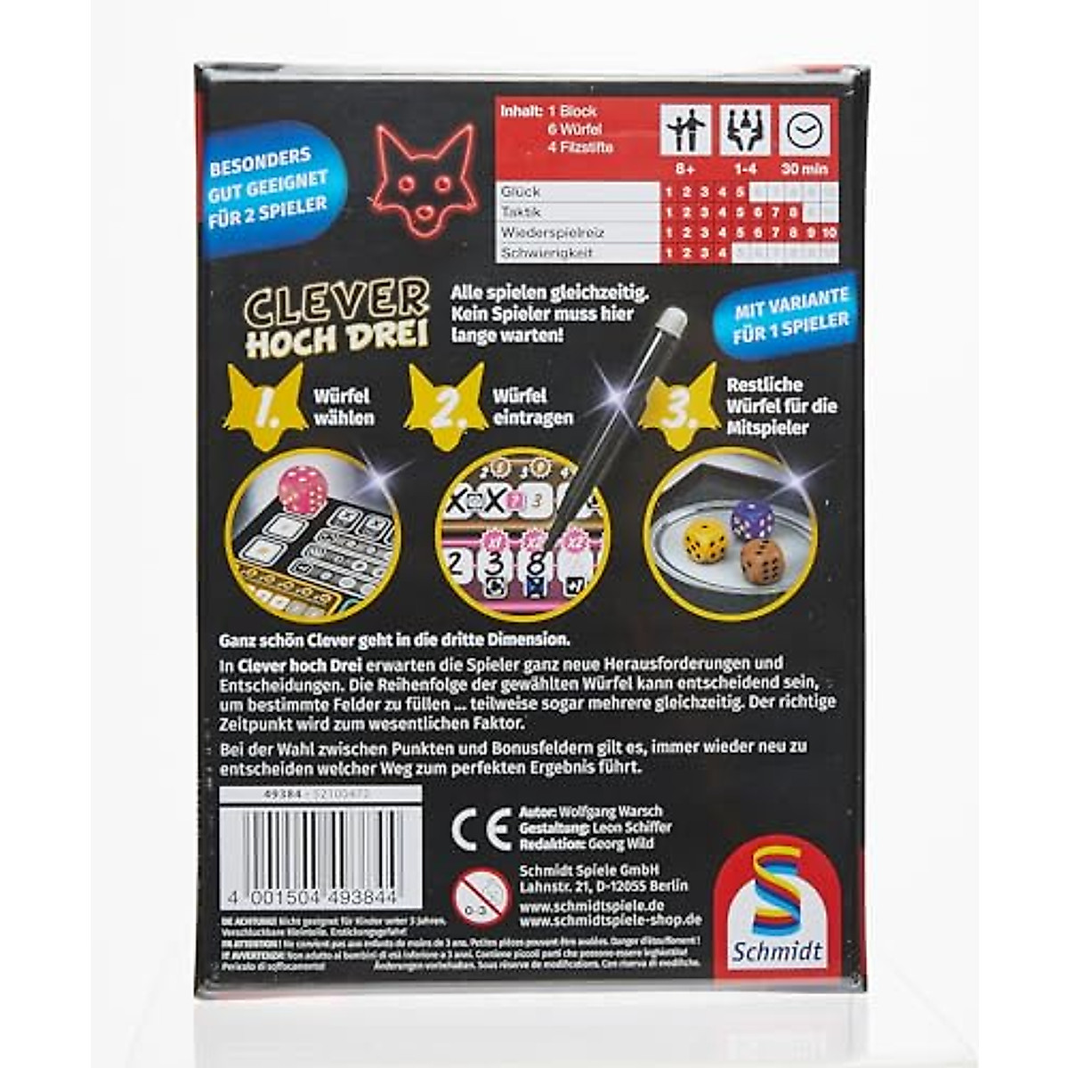 Schmidt Spiele 49384 Clever hoch DREI, dice Game from The Series Klein & Fein