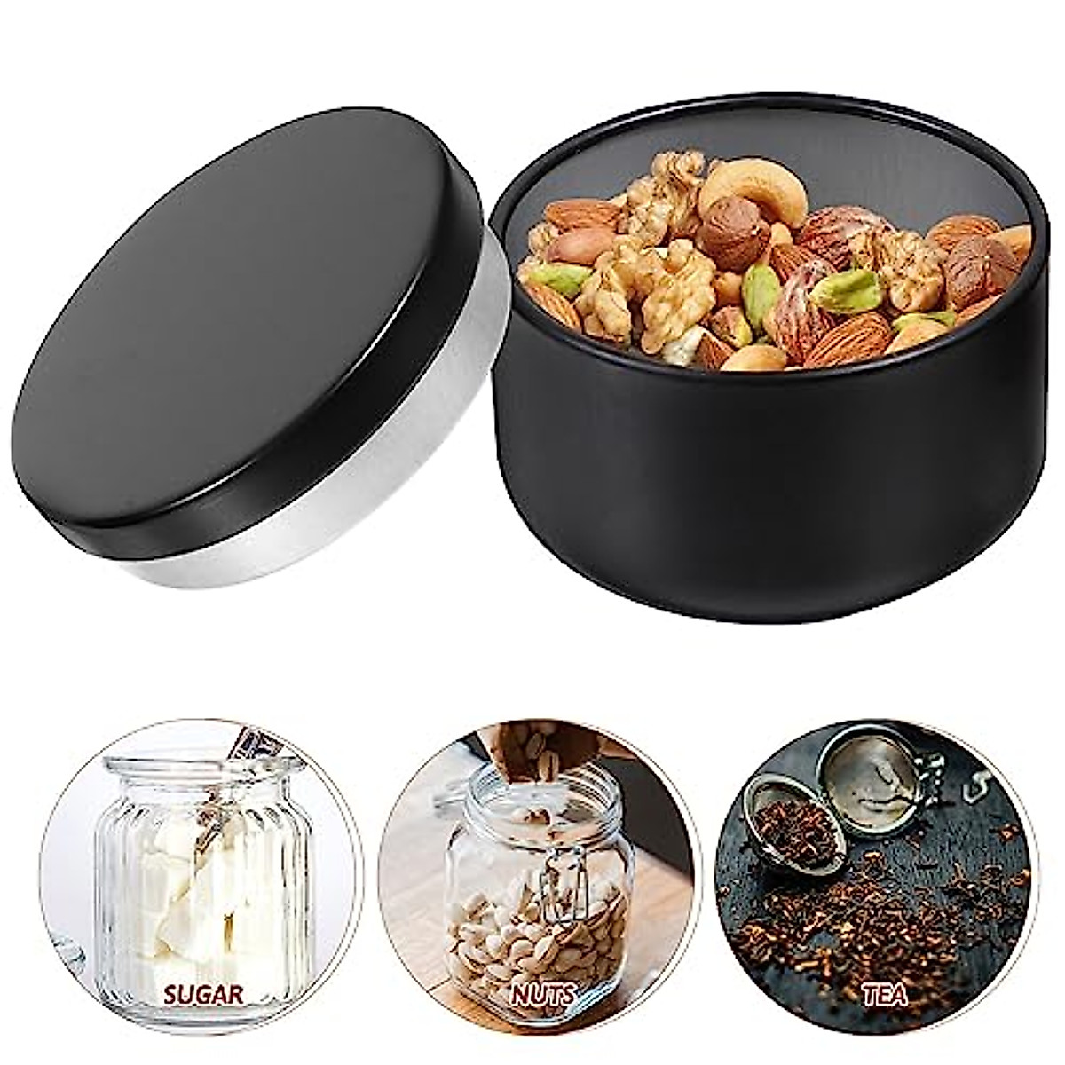 Luxshiny 50ml Tea Tins Canister with Airtight Lids 10pcs Round Metal Candy Tin Jars Tinplate Empty Cookie Box Wedding Party Favor Treat Container