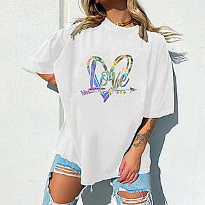 Women's Oversized Graphic Tee Valentine's Day Printed Drop Shoulder Short Sleeve Loose Fit Cute T-Shirts Tops