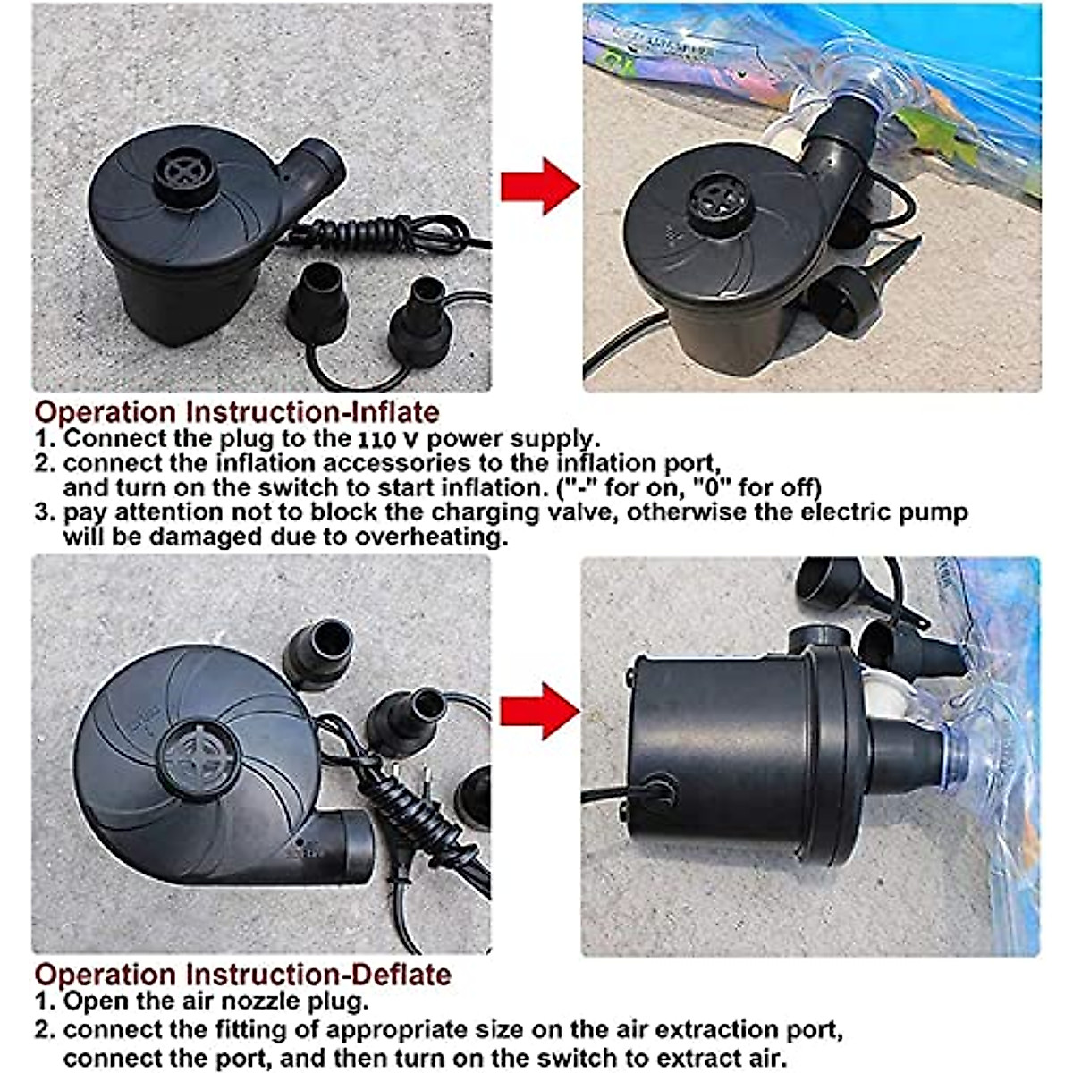 Electric Air Pump, Air Pump with 3 Nozzles, 110V,Inflator/Deflator Pumps for Inflatable Pool for Kids and Adults Kiddie Pool Inflatable Swimming Pool for Kids Pools for Backyard Blow Up Pool Toddlers