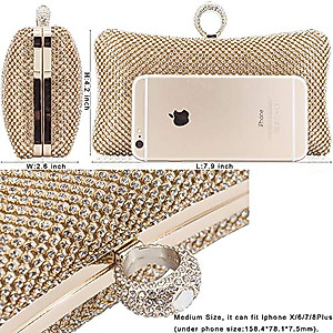 Dexmay Rhinestone Crystal Ring Clutch Purse Luxury Evening Bag for Bridal Wedding Party Gold
