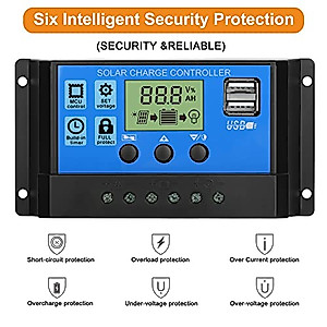 EEEkit 100A Solar Charge Controller, 12V/24V Solar Panel Charge Controller Intelligent Regulator with 5V Dual USB Port Display Adjustable PWM Auto Parameter LCD Display and Timer Setting