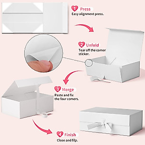 GIFTHOPE Premium White Gift Boxes for Presents,Collapsible Groomsmen Proposal Box with Lids，10.2 * 7.5 * 2.95 Inchs Magnetic Gift Box for Wrapping Gifts,Wedding,Christmas,Birthday Gift Packing