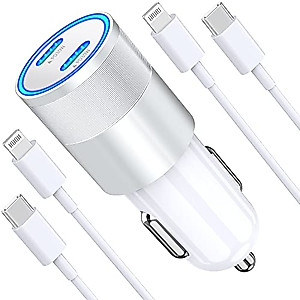 [Apple MFi Certified] iPhone Car Charger, KYOHAYA 60W Dual PD USB-C Power PPS Super Fast Car Charger with 2 Pack Type C to Lightning Quick Charging Cable for iPhone 14/13/12/11/XS/XR/X/SE/iPad/AirPods