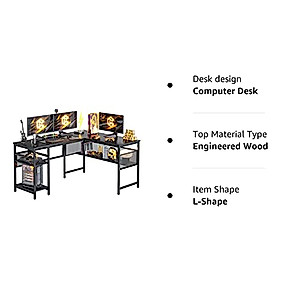 CubiCubi L Shaped Desk with Storage, 59.1 Inch Corner Computer Desk with Shelves, Home Office Workstation for Study or Working, Black