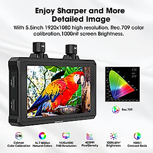 Hollyland Mars M1 Camera Field Monitor 4K HDMI & SDI Video Transmission System 150m Range 0.08s Latency FHD 1920x1080 1000nit 5.5" Touch 3D LUT APP Monitoring DC-Out Interface (1 Set)