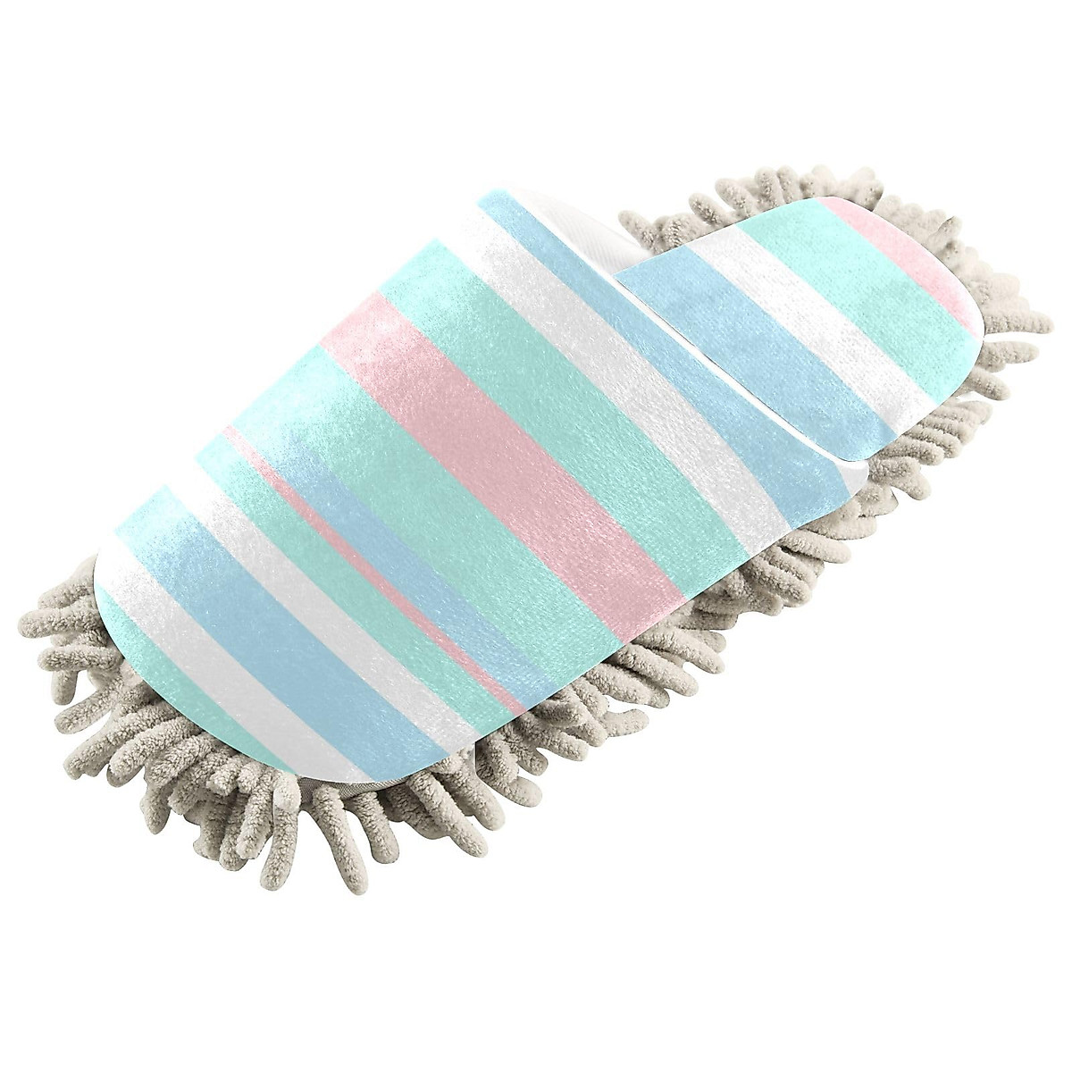 FLildon Microfiber Cleaning Slippers Aqua Pink Stripes Washable Mop Shoes Slipper for Men/Women House Floor Dust Cleaner, Size L