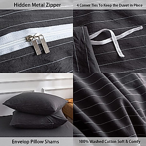 TazmKezm Black Grid 100% Washed Cotton Duvet Cover Set, 3 PCs Breathable Soft Bedding Set Linen Textured. Black White Grid Pattern Duvet Cover King Size (No Comforter)