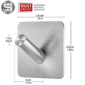 Tatkraft Amy Stainless Steel Hooks, Set of 3, Easy to Install, Perfect for Bathroom, Kitchen, Office, Corrosion Resistant